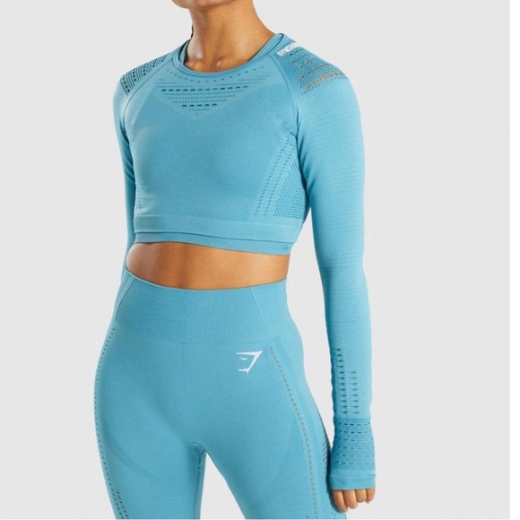 Gymshark | Tops | Gymshark Flawless Knit Teal Turquoise Blue Dry Long ...